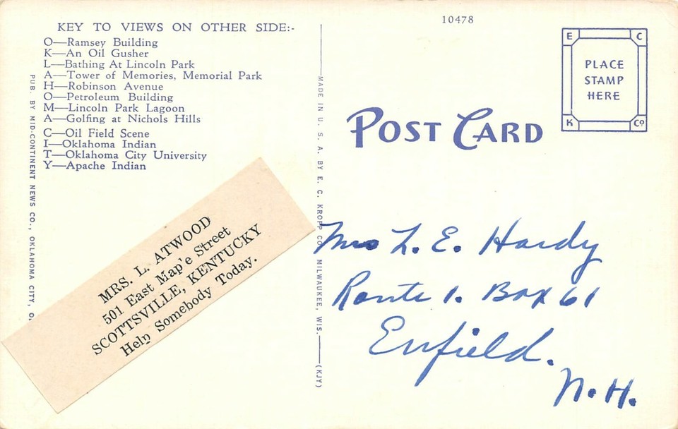 # M3816 OKLAHOMA CITY, OK. LARGE LETTER LINEN POSTCARD, | eBay