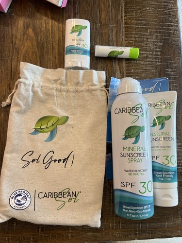 Caribbean Sol 4 Piece Bundle Set With Bag Sunscreen Lotion Spray Lip ...
