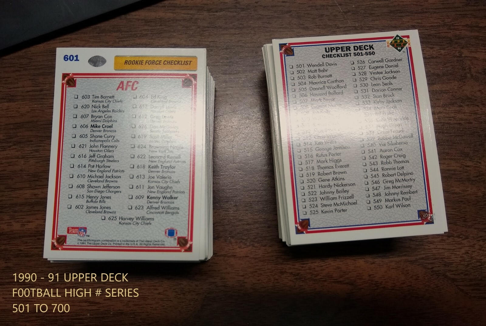 1990-91 UPPER DECK FOOTBALL HIGH SERIES SET (501-700) | eBay