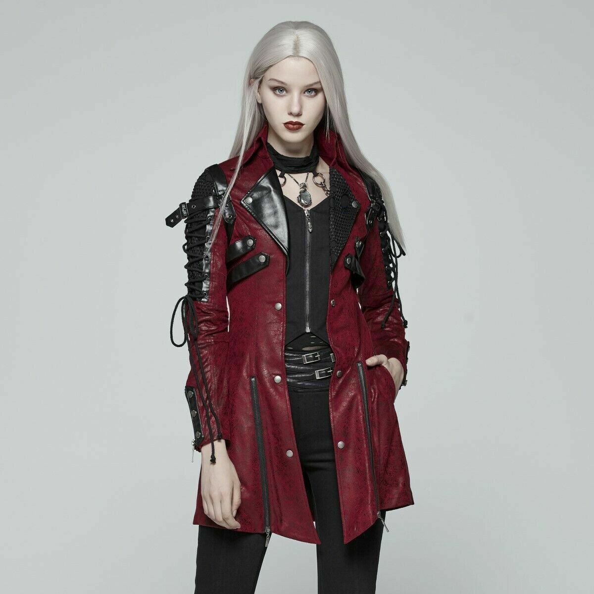 Authentic PUNK RAVE Gothic Vampire Heavy Metal Black Red Jacket Coat ...