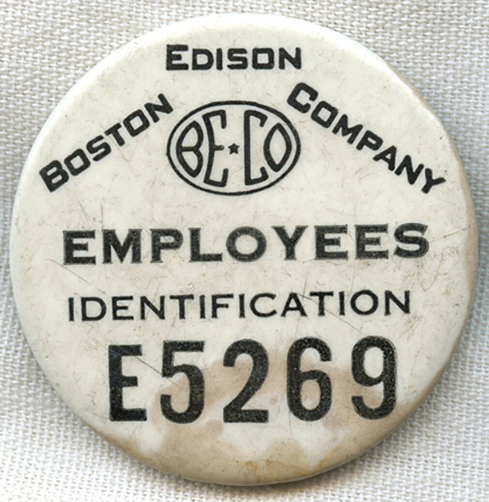 1930s Boston Edison Company (BE Co) Employee ID Celluloid Badge | eBay