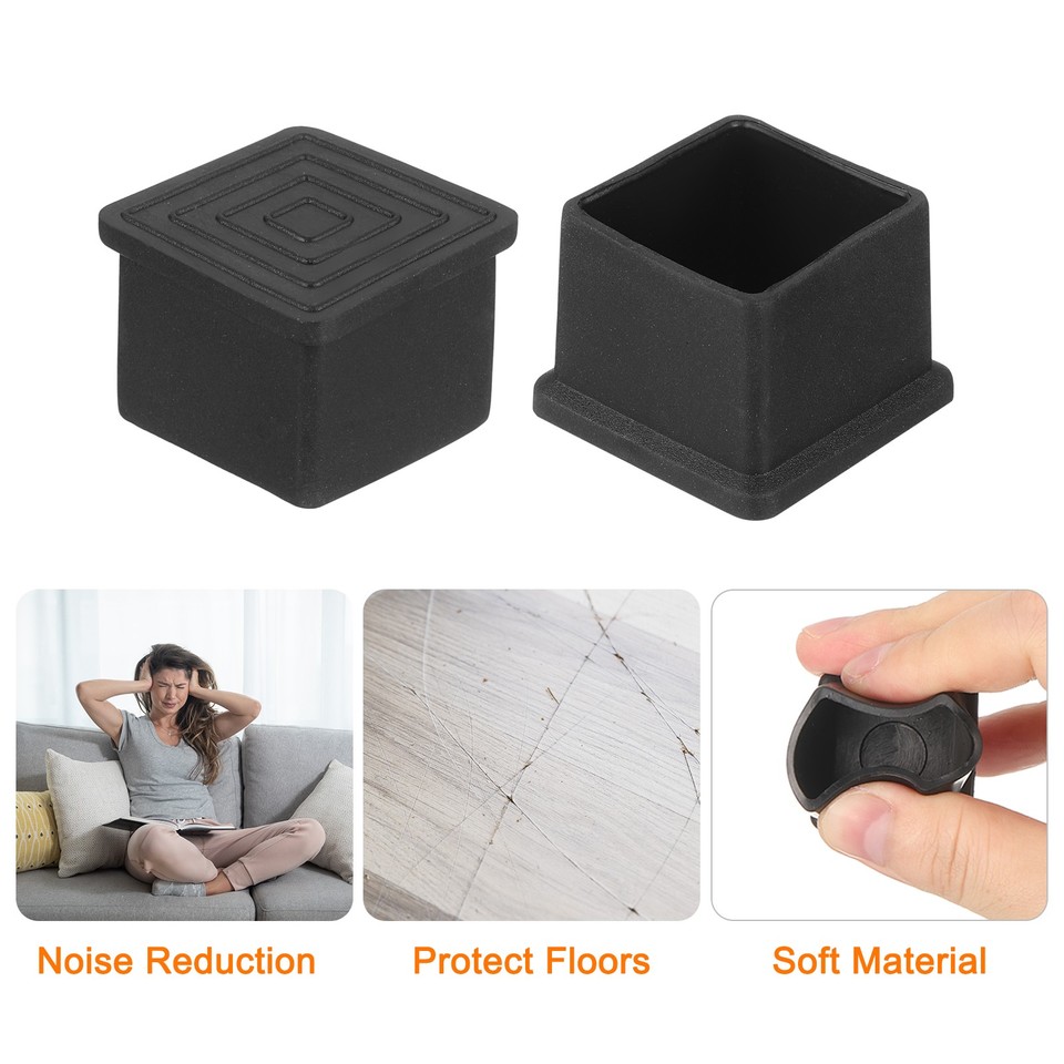 16Pcs PVC Square Chair Leg Caps, 25mm x 25mm OD Black Furniture Feet ...