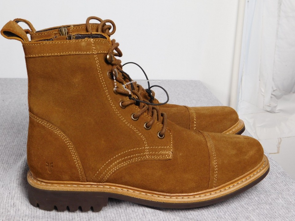 NEW Frye & Co Russell Lace-Up Suede Boots Side Zipper Tan Men's Size 8. ...