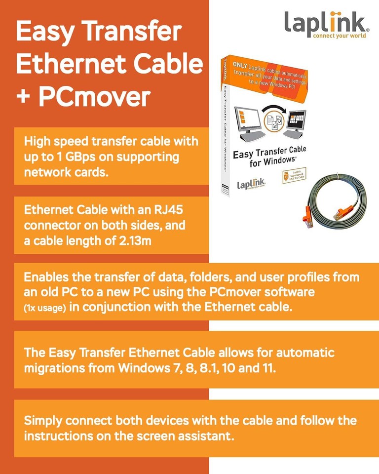Easy Transfer Cable for Windows Includes PCmover Express Software and ...
