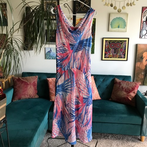 SIGNATURE by Robbie Bee size 12 Pink & Blue Print Chiffon Sleeveless ...