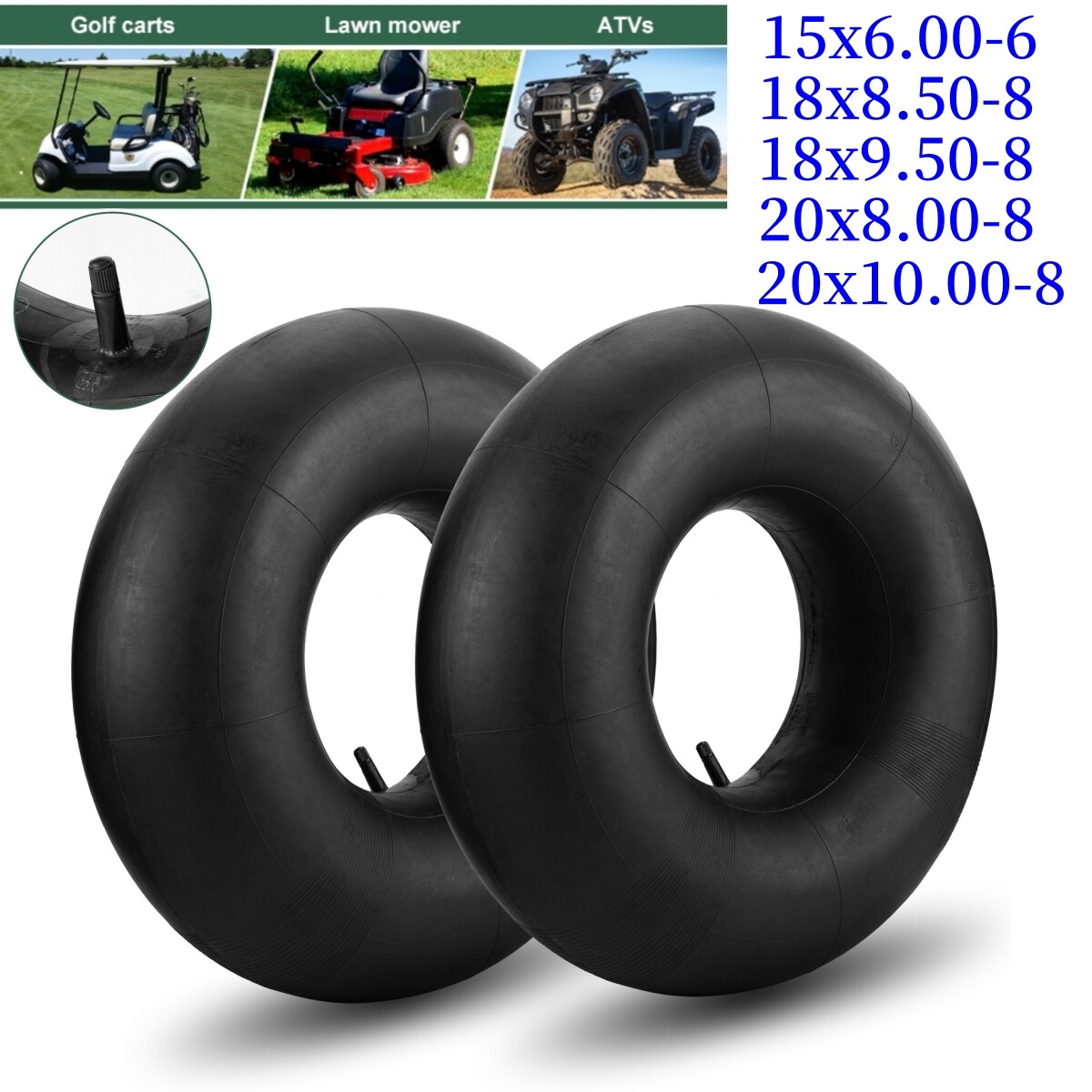 2PCS Inner Tubes 15x6.00-6, 18x8.50/9.50-8, 20x8.00/10.00-8 Ride On ...