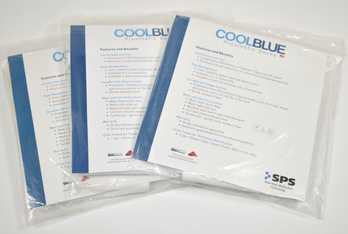 Lot of 3 Cool Blue Prosthetic Socks 3 Ply Size 1-2 Length 10-14 No Hole ...