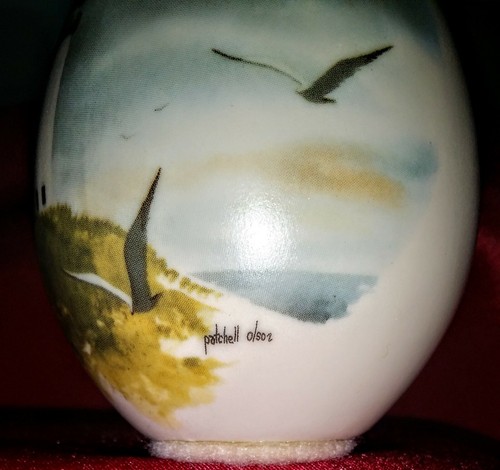 DENISE PATCHELL OLSON Porcelain Egg LIGHTHOUSE Beach Seagulls Nautical ...