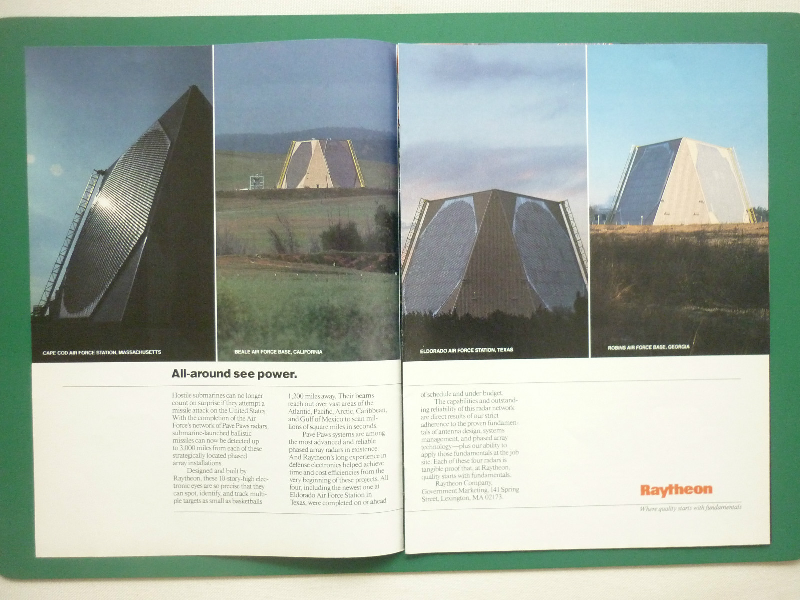 7/87 PUB RAYTHEON PAVE PAWS RADARS DETECTION BALLISTIC MISSILE AIR ...