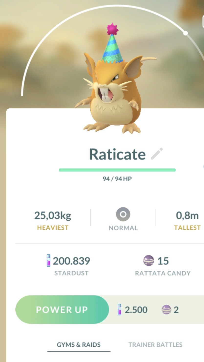 Pokemón Go- Not Shiny Raticate With Party Hat- Trade Registered Or 30 Days | eBay