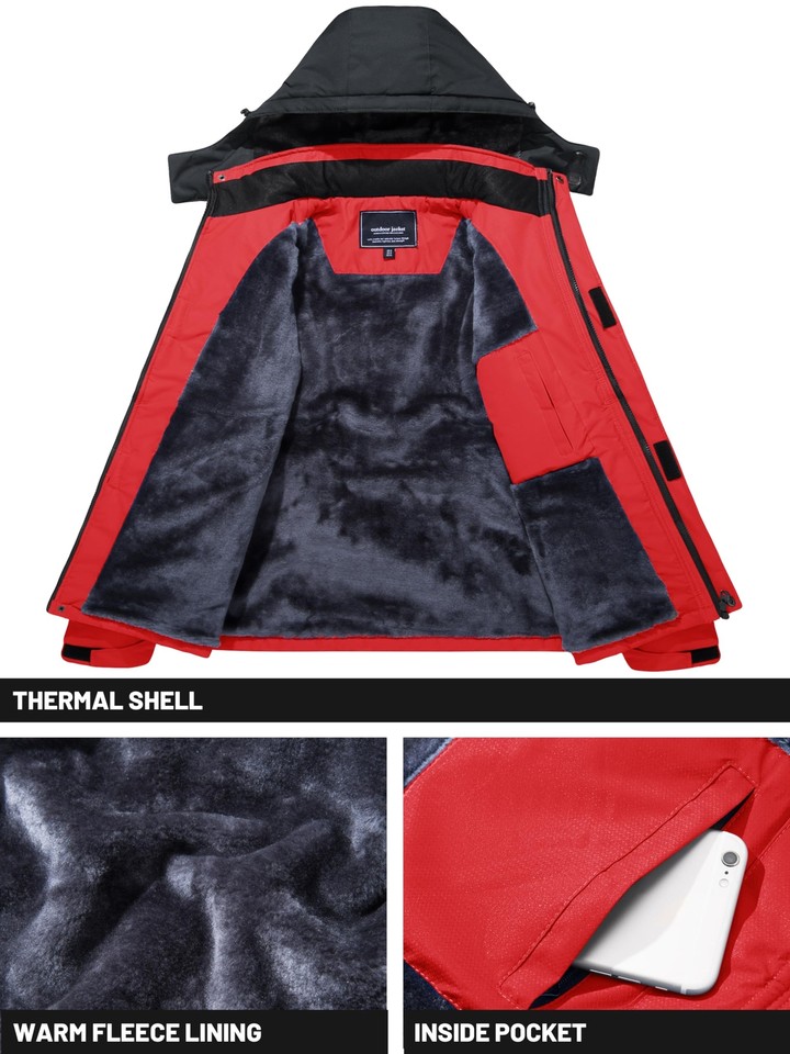 Men's Waterproof Ski Jacket Winter Warm Jackets Snow Thermal Fleece ...