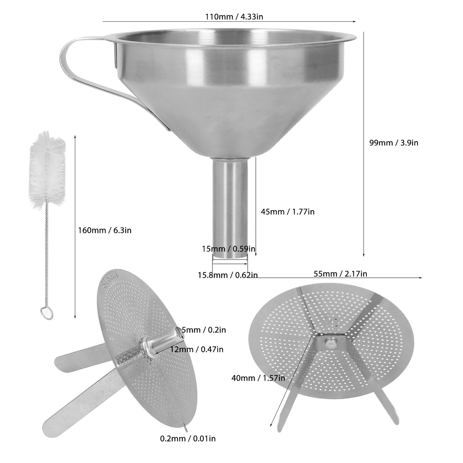 Kitchen Large Funnel Comfortable Grip Stainless Steel Funnel Stable For ...