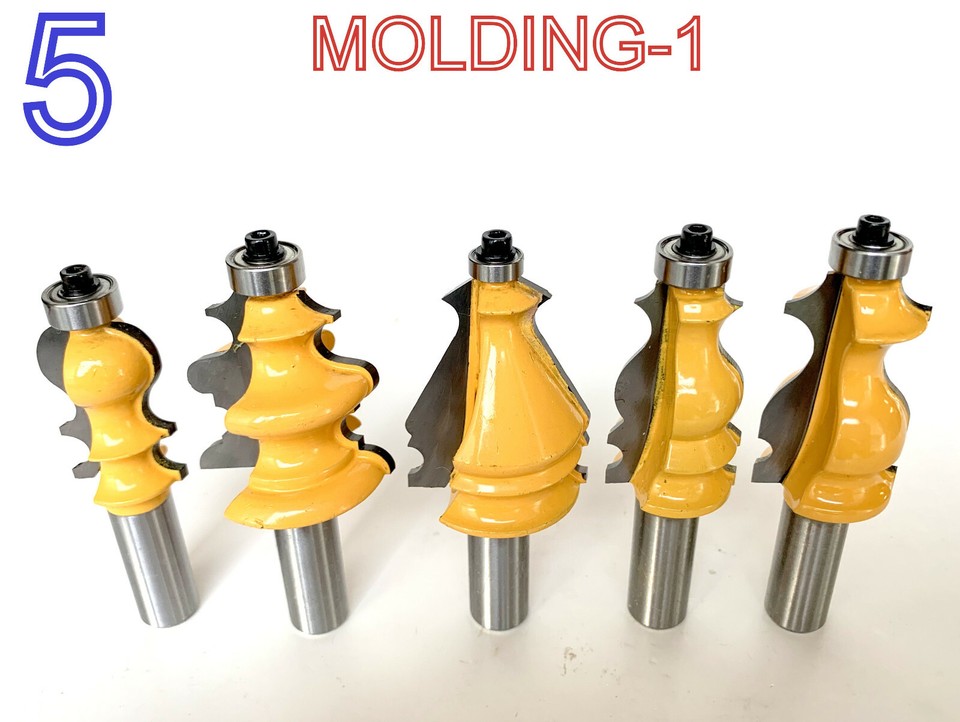 5 pc 1/2" Shank Architectural Specialty Molding 1 Router Bit set sct ...