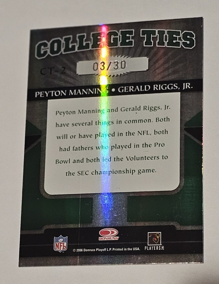 Peyton Manning Gerald Riggs Jr 2006 Donruss Elite College Ties ...