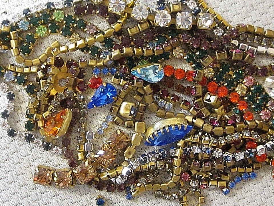 100% SWAROVSKI RHINESTONE CHAIN ROPE STRIPS in SETTINGS LOT VTG ...