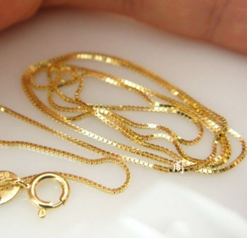 Solid AU750 18K Yellow Gold Necklace / Fine Box Chain 15.7 Solid AU750 18K Yellow Gold Necklace / Fine Box Chain 15.7