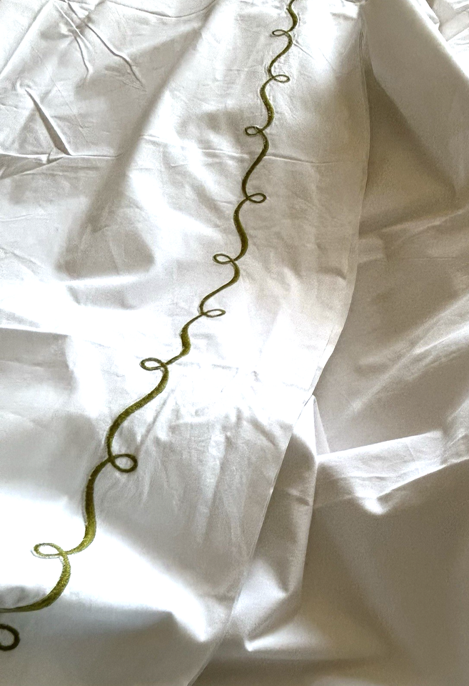 Pine Cone Hill Sheet Set Twin White w/ Embroidered Green Hem Stitch ...