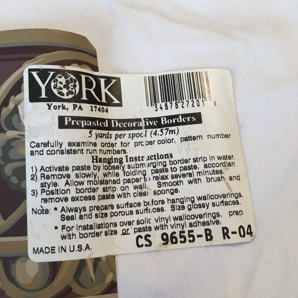 YORK 10 rolls of NEW pre-pasted 4-inch wallpaper border CS 9655-B R-04 ...