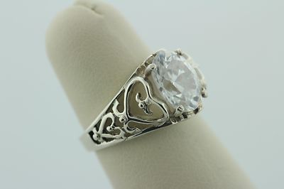 Sterling Silver CA 925 Oval CZ Intertwined Heart Filigree Ring - Size 6 ...