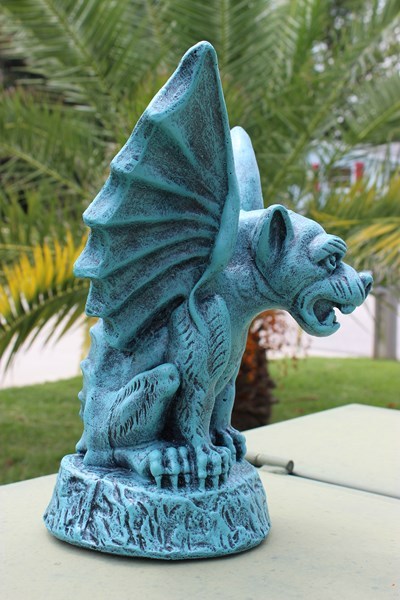 GARGOYLE CONCRETE STATUE PATINA BLUE STONE YARD DECOR NEW GARDEN GOTHIC ...
