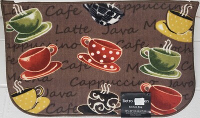 Printed Kitchen Rug (nonskid)(18" x 30") 9 COLORFUL COFFEE CUPS, RETRO ...