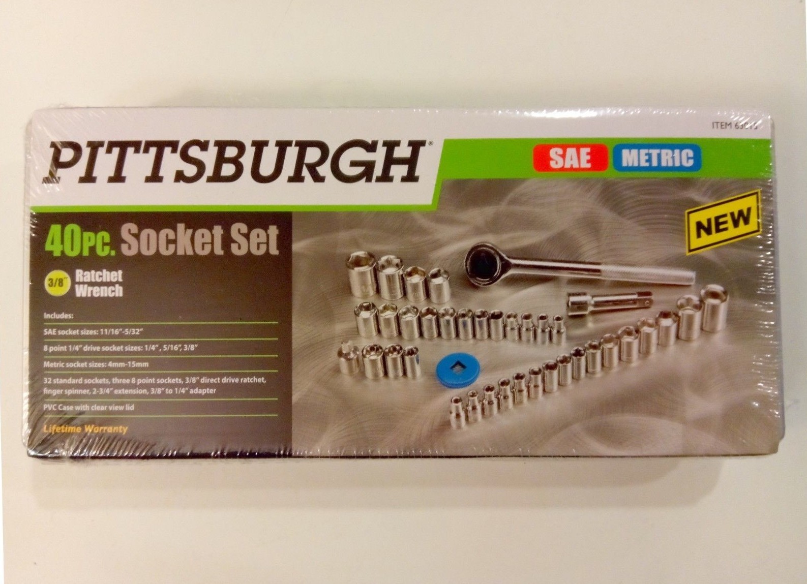 Pittsburgh 40 pc 3/8" Ratchet Socket Set SAE Metric | eBay