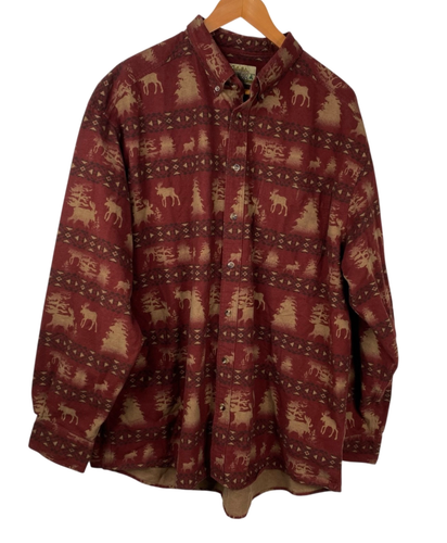 Cabela's Deerskin Soft Chamois Deer Moose Aztec Red Button Down Shirt ...