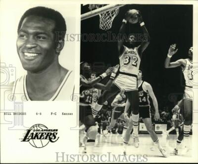 1975 Press Photo Los Angeles Lakers Bill Bridges, basketball game with ...