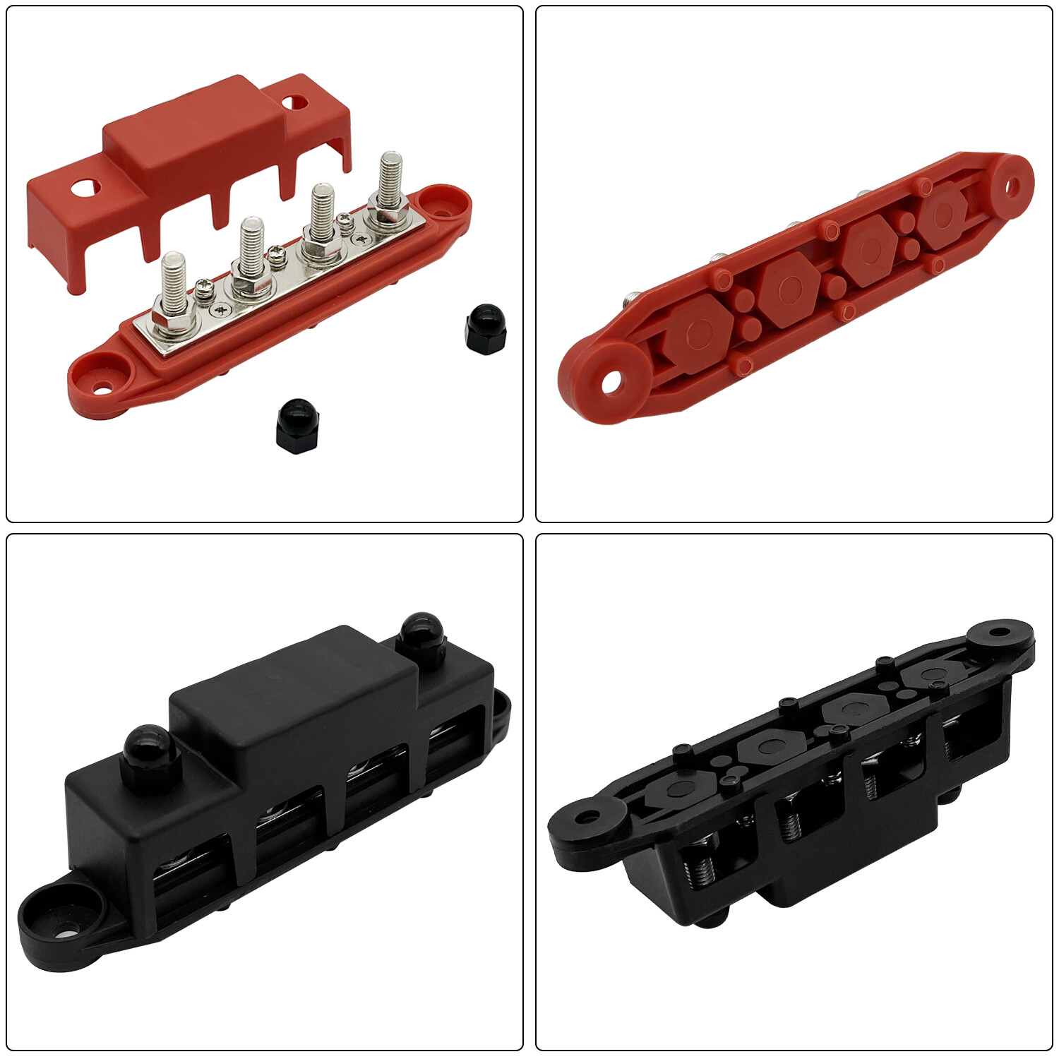2pcs 12V 250A 4 Post Busbar Bus Bar Power Distribution M8 Red and Black ...