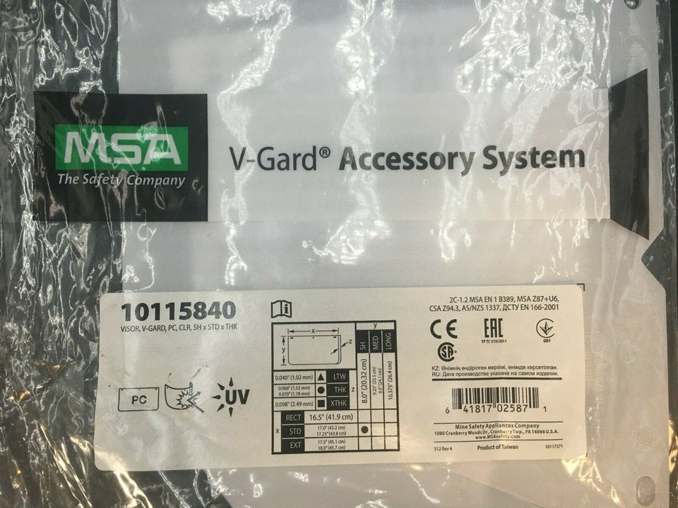 MSA 10115840 V-Gard Visor Faceshield, Polycarbonate, 8" x 17" x .06 ...