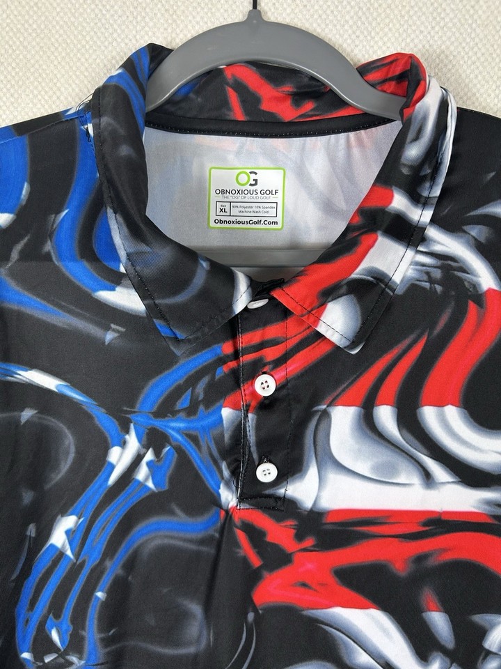OBNOXIOUS GOLF Mens XL Polo Shirt THE FLAG American OG Loud Red White ...