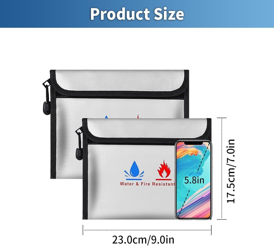 Fireproof Document Bag(2000℉),2 Pcs Money Safe Bag 9x7... | eBay Australia