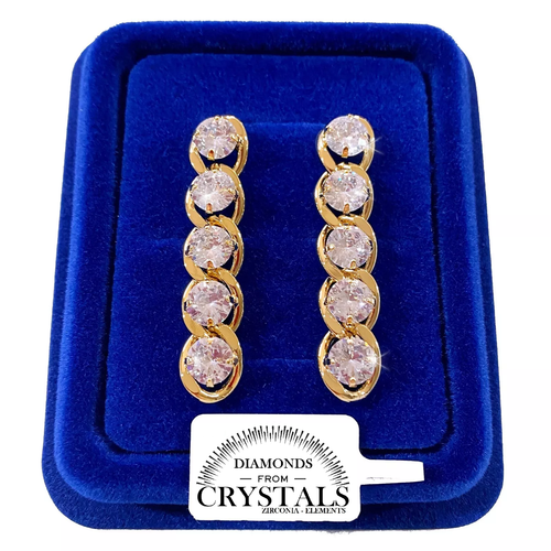 Cadena Largo Pendientes de Mujer Pl. Oro Amarillo 18K con Cristales ...