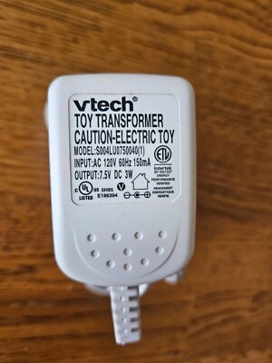 vtech White AC Adaptor DC 7.5V 3W Converts 120 Volts Model 80-087700 ...