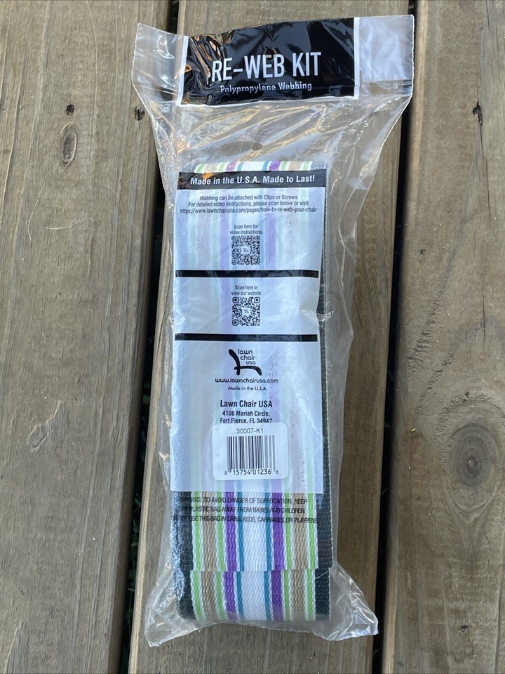 50 Feet Lawn Chair Re-Web Kit Sea Island White 3” Polypropylene Webbing ...
