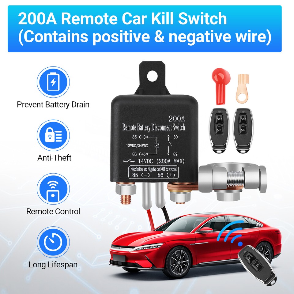 Wireless Dual Remote Car Battery Disconnect Relay Master Kill Cut-off ...