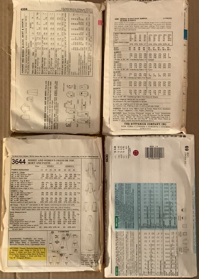 (4 PATTERNS) Simplicity #6504 Butterick #5680 McCall's #3644 Butterick ...