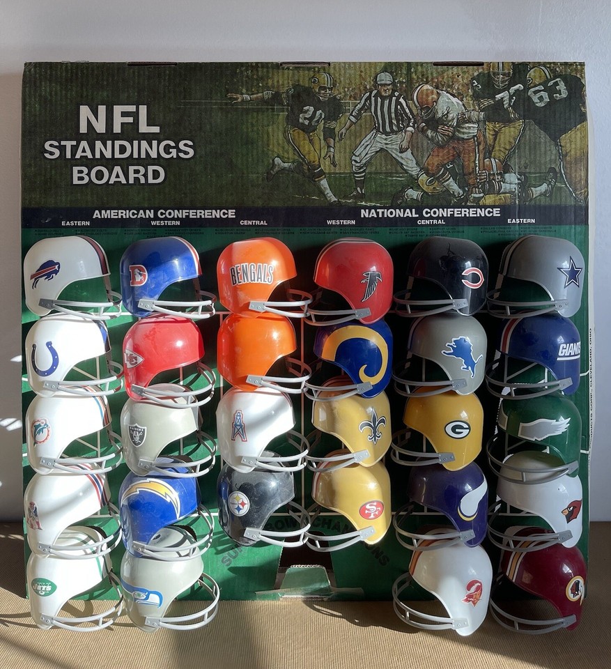 VTG 1977 NFL STANDINGS BOARD MINI HELMETS COMPLETE SET W/ CARDBOARD ...
