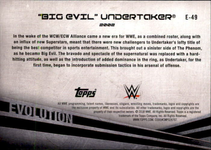 "Big Evil" Undertaker 2018 Topps WWE Evolution Card #E-49 | eBay