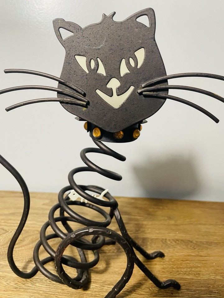 Partylite Halloween Votive Candle Metal Skeleton Black Cat With Fish In ...