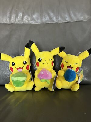 Pokemon Pikachu 8" Plush Spring Easter SET OF 3 Oran Pecha Berry Orange ...