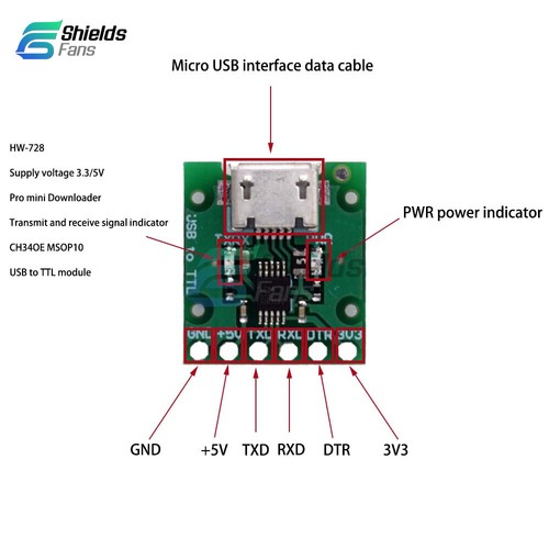 DC3.3-5V 6PIN CH340E MSOP10 USB To TTL Downloader For STC/STM32 Arduino ...