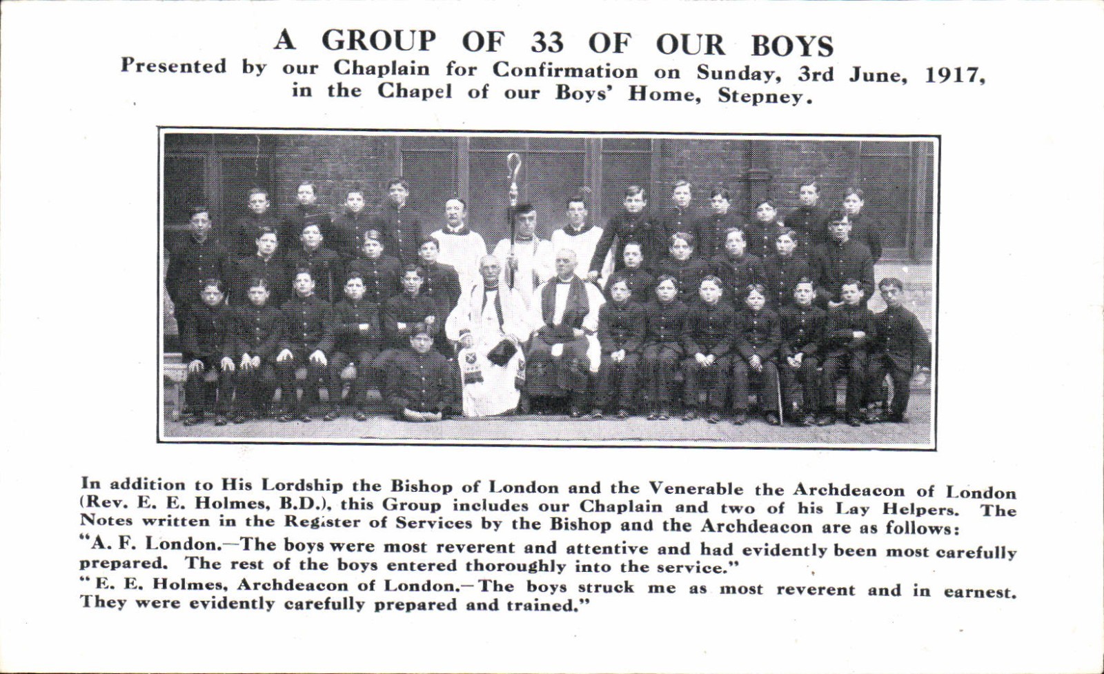 Stepney Boys Home. Chaplain, Bishop of London &c & 33 Boys for ...