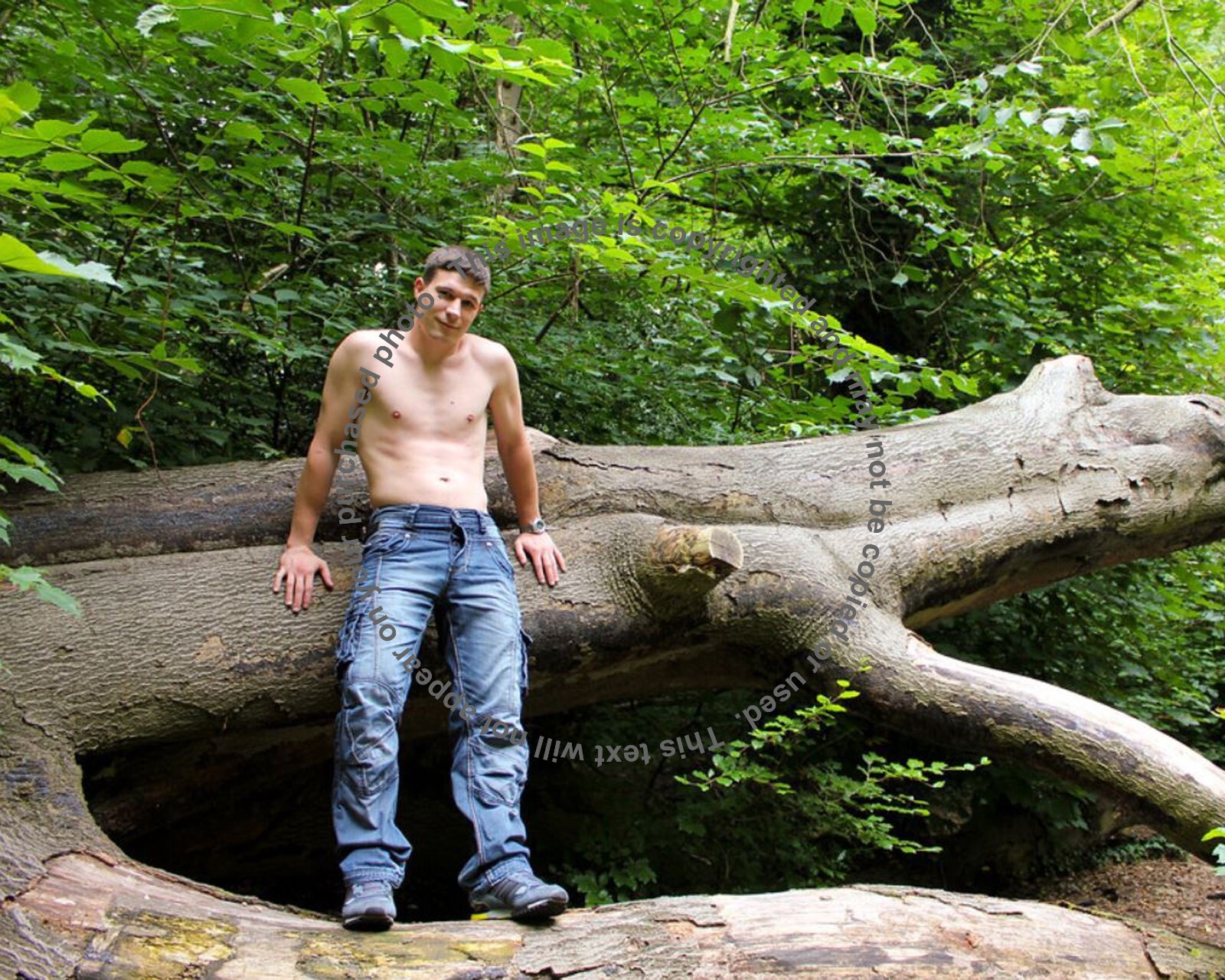 Shirtless Jock Posing by a Huge Fallen Tree | eBay