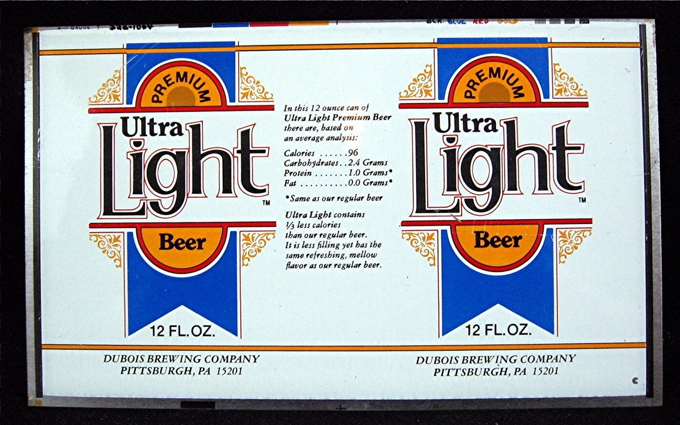 Vintage Ultra Light Beer Unrolled Flat Beer Can Sheet Sign Dubois ...