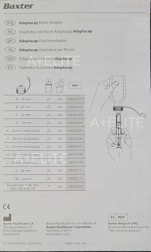 BAXTER BAXA ADAPTA-CAP Bottle Exactamed Adapter Size M 24mm Long 20/PK ...