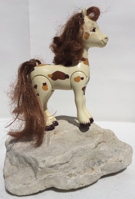 Pony Beige with Brown Hair Plastic Toy 6.5" tall Brown Spots Hinged ...