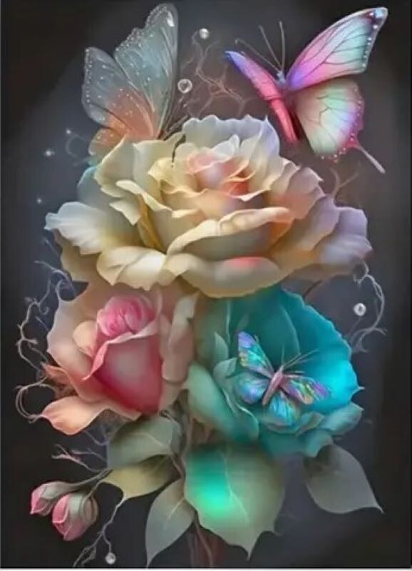 5D Diamond Painting Kits 20X25cm Three Colorful Roses with Butterflies ...