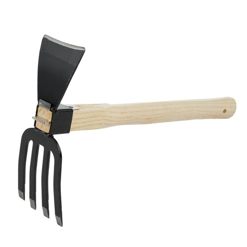 Dual-Purpose Hoe With Short Wooden Handle, Handheld Garden 2 in 1 Rake ...
