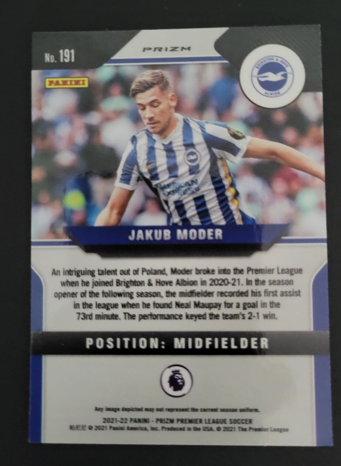 2021-22 Prizm Premier League Jakub Moder RED Cracked Ice ROOKIE #191 ...
